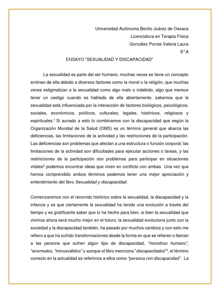 Ensayo Sexualidad y Discapacidad | PDF | Invalidez | La sexualidad humana
