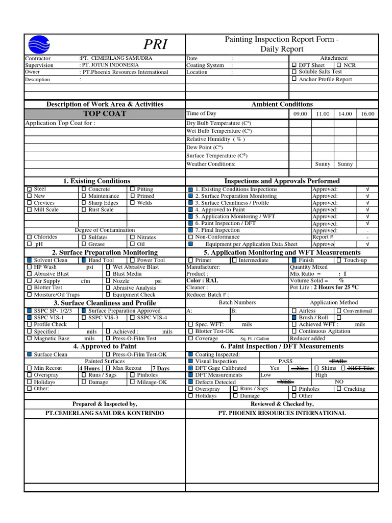 Form Daily Report Painting (TOP COAT) | PDF | Paint | Physical Sciences