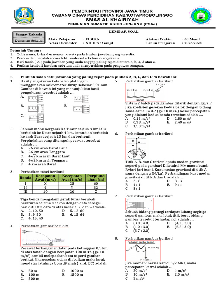 PSAJ Fisika XII | PDF
