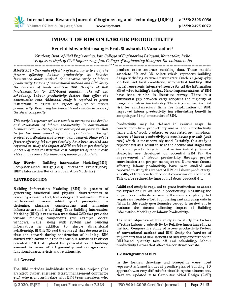 Impact of BIM on Labour Productivity | PDF | Building Information Modeling | Autodesk Revit