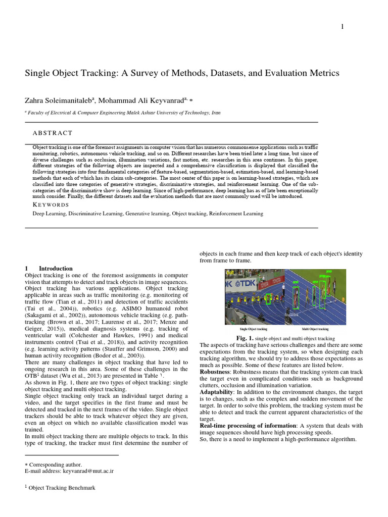 Single Object Tracking A Survey of Methods Dataset | PDF | Kalman Filter | Deep Learning