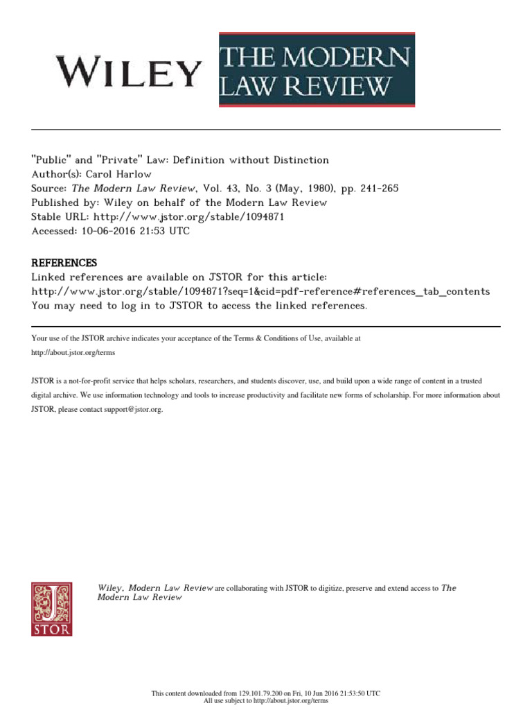 Carol Harlow - Public and Private Law. Definition Without Distinction ...