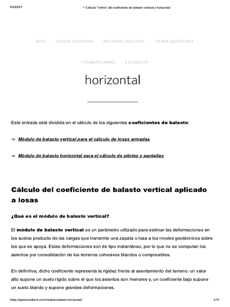 Cálculo Coeficiente de Balasto Vertical y Horizontal | PDF