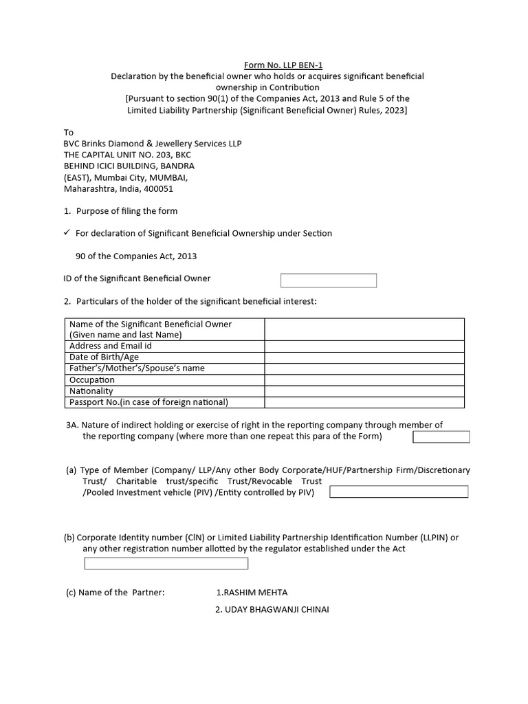 Form Ben1 | PDF | Limited Liability Partnership | Trust Law