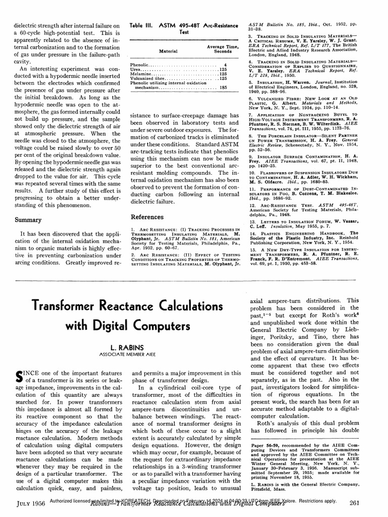 Transformer Reactance Calculations With Digital Computers | PDF | Inductance | Transformer