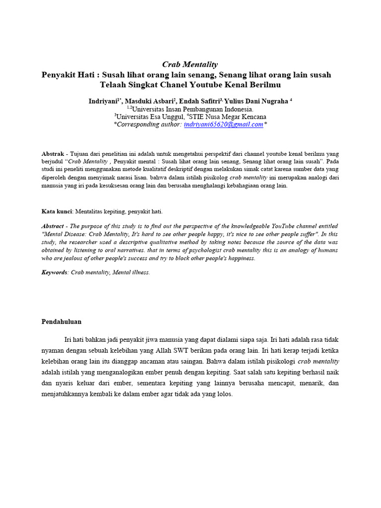 Artikel Bahasa Indonesia Crab Mentality | PDF