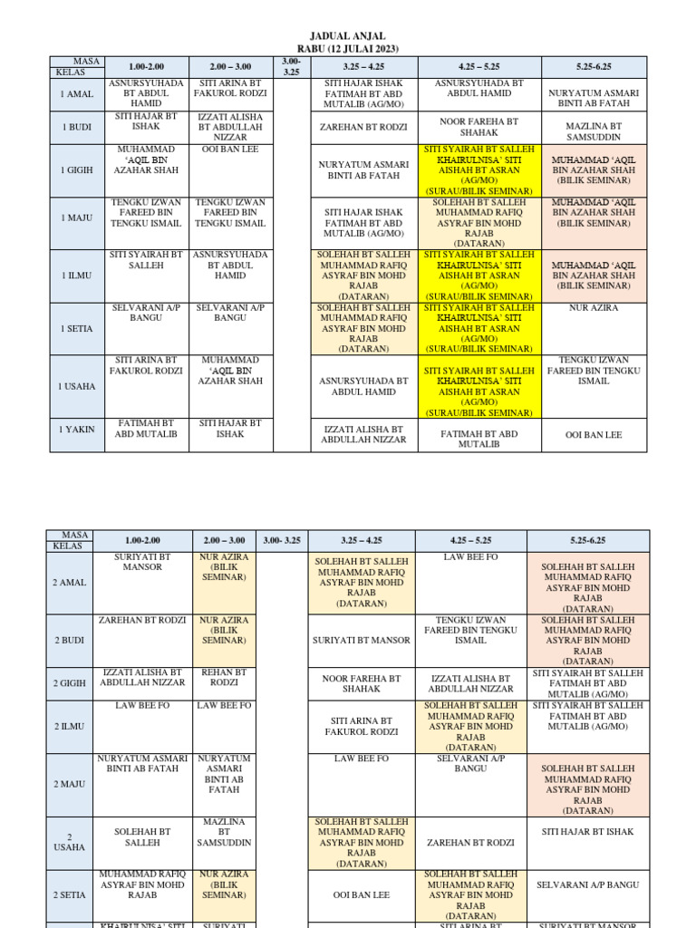 Jadual Anjal 12 Julai 2023 | PDF