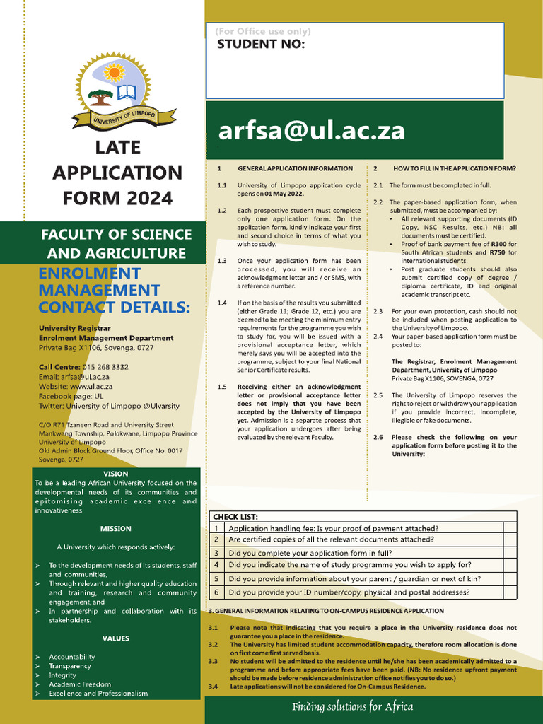 Ul Late Application Form 2024 BSC - Science and Agriculture | PDF