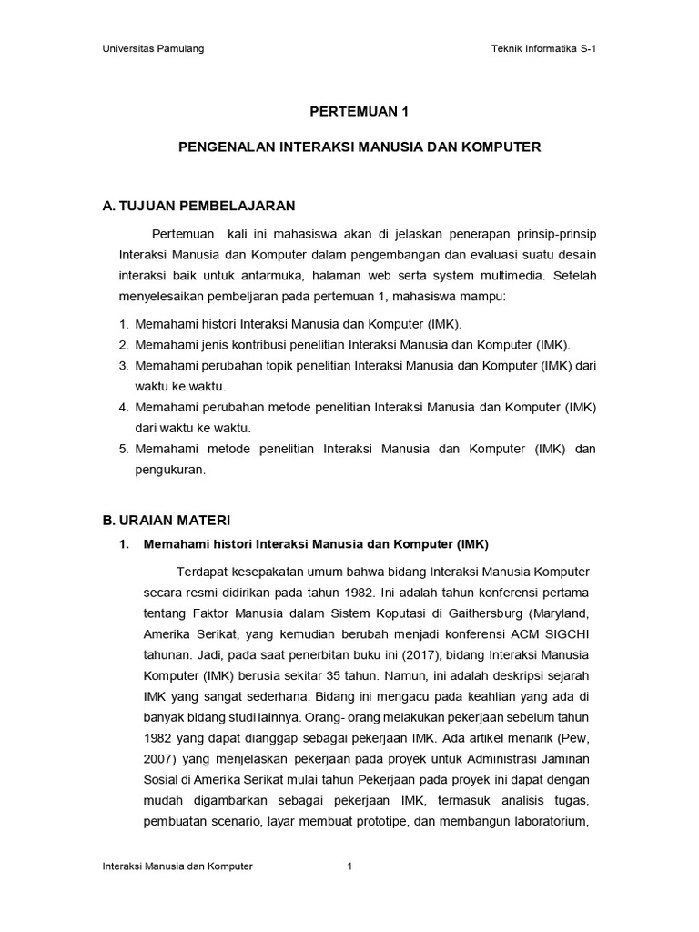 TPL0533 - 01 - Pengenalan Interaksi Manusia Dan Komputer | PDF