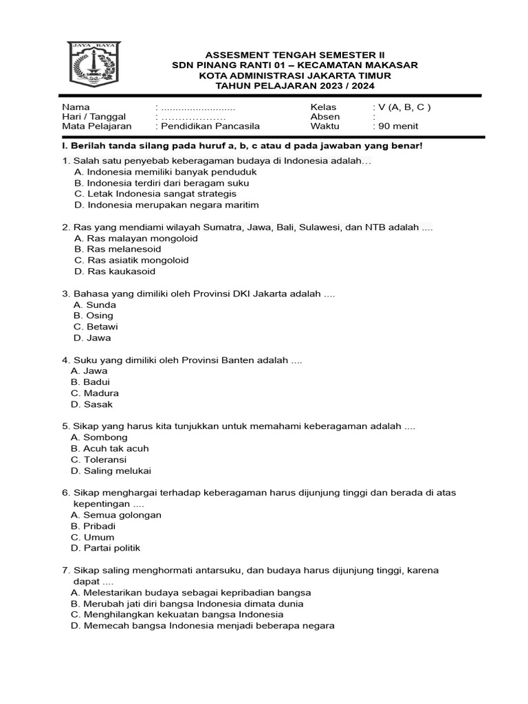 Soal PP Assesment Tengah Semester Ii | PDF | Perjalanan