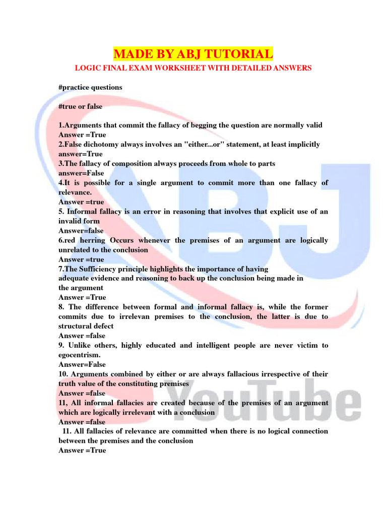 Abj Tutorial Logic Final Workshhet | PDF