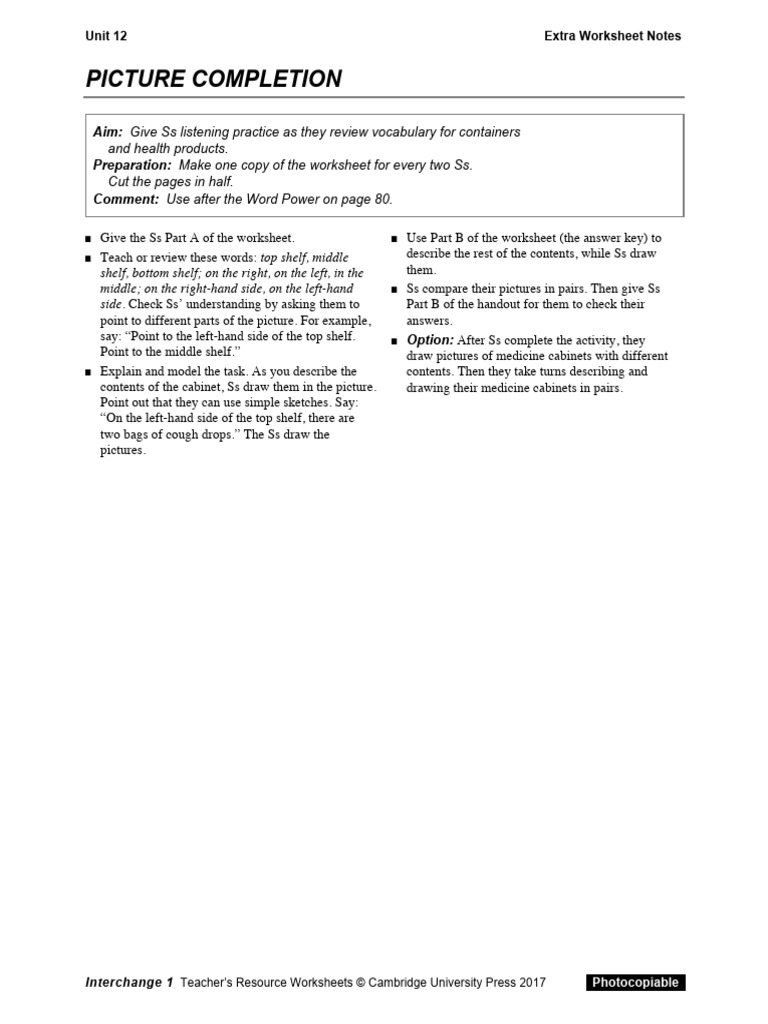 Interchange5thEd Level1 Unit12 Extra Worksheet | PDF