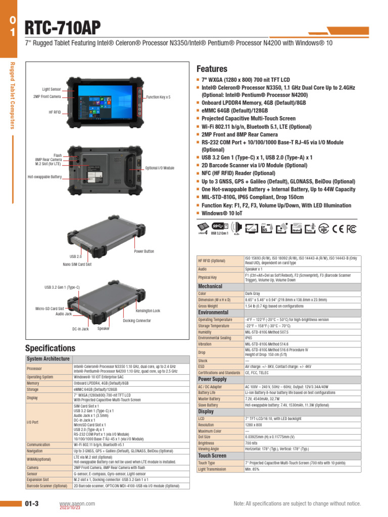 RTC 710ap | PDF | Tablet Computer | Usb