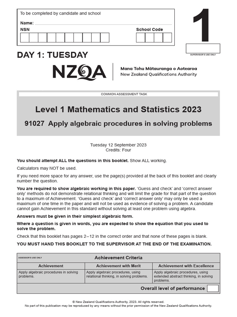 Level 1 Mathematics and Statistics 2023 | PDF | Area | Mathematics