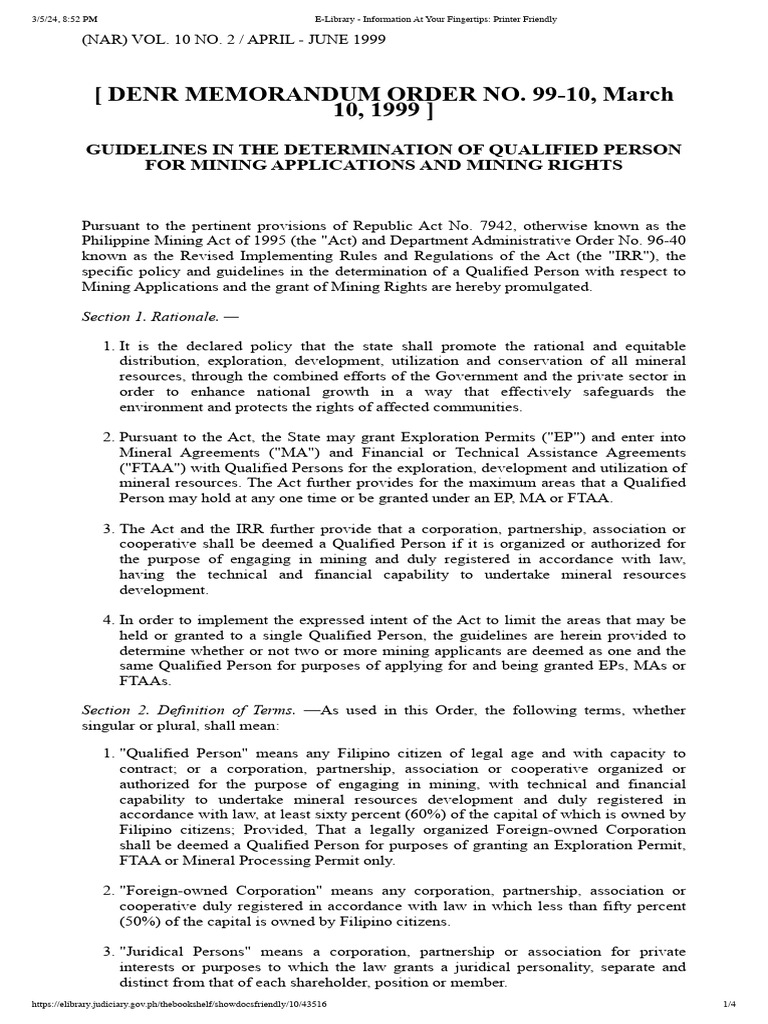 DENR Memorandum Order No. 99-10 | PDF | Mining | Corporations