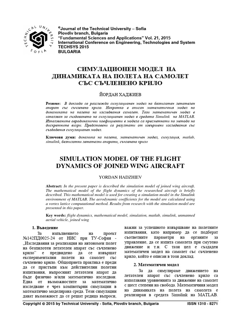 Simulation Model of The Flight Dynamics of Joined Wing Aircraft | PDF