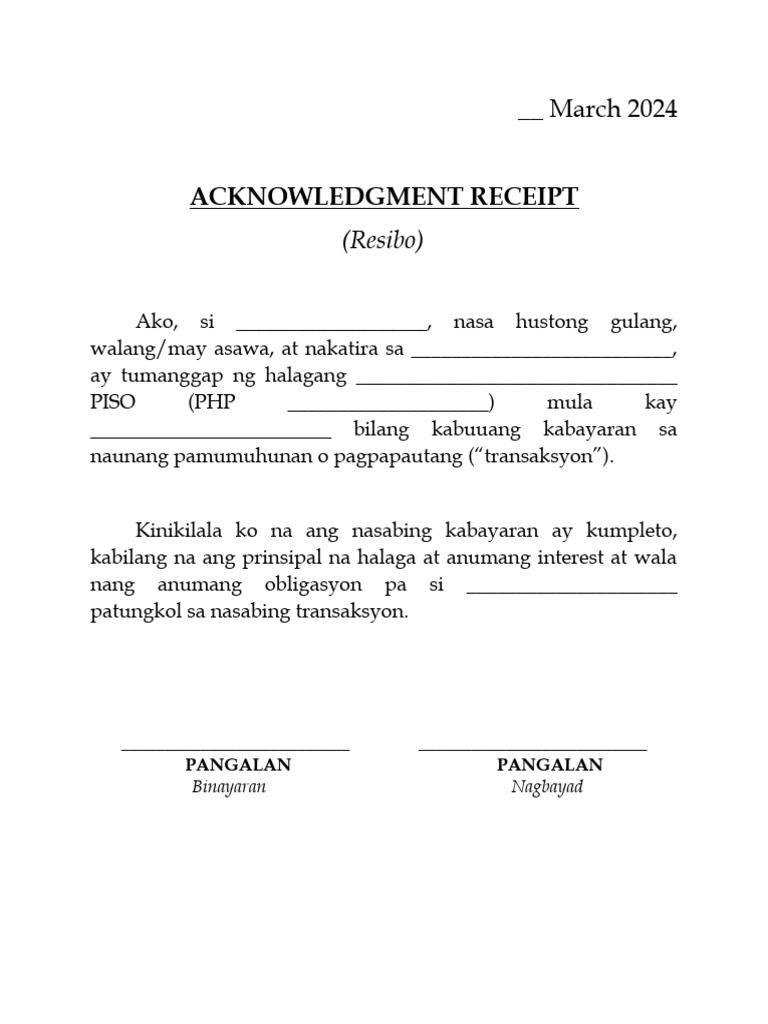 Acknowledgement Receipt Tagalog | PDF