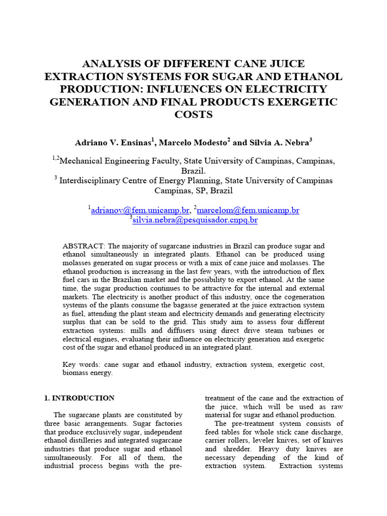 Cane Juiceextraction Systems For Sugar and Ethanolproduction | PDF | Sugarcane | Cogeneration
