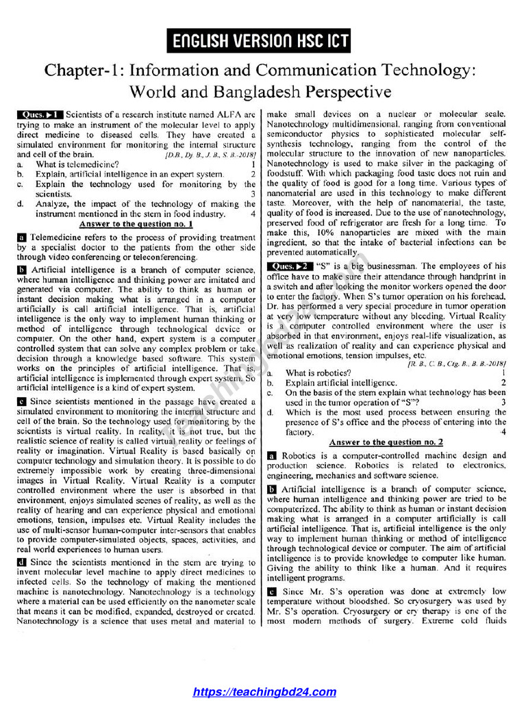 English Version HSC Ict Note Chapter 1 | PDF