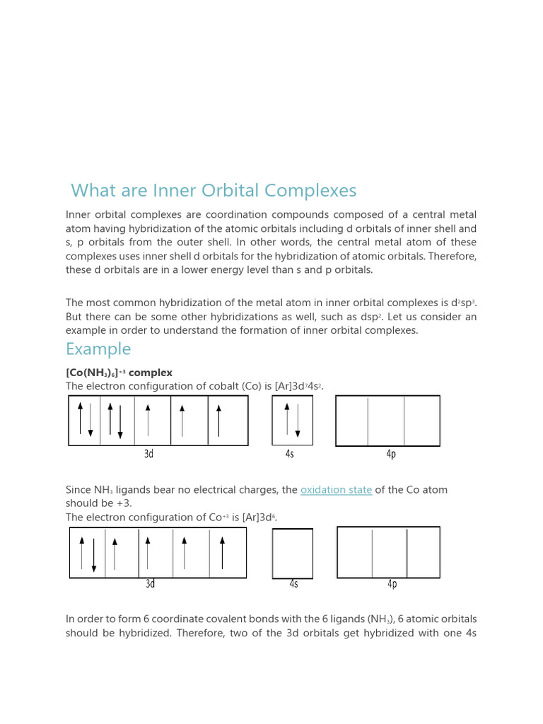 Inner and Outer Orbital Complexes | PDF | Coordination Complex | Atomic ...