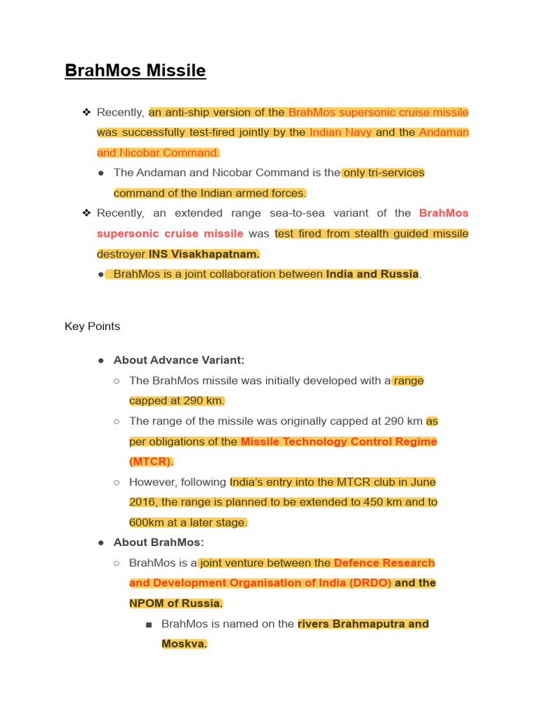 BrahMos Missile | PDF | Military Technology | Missile Types
