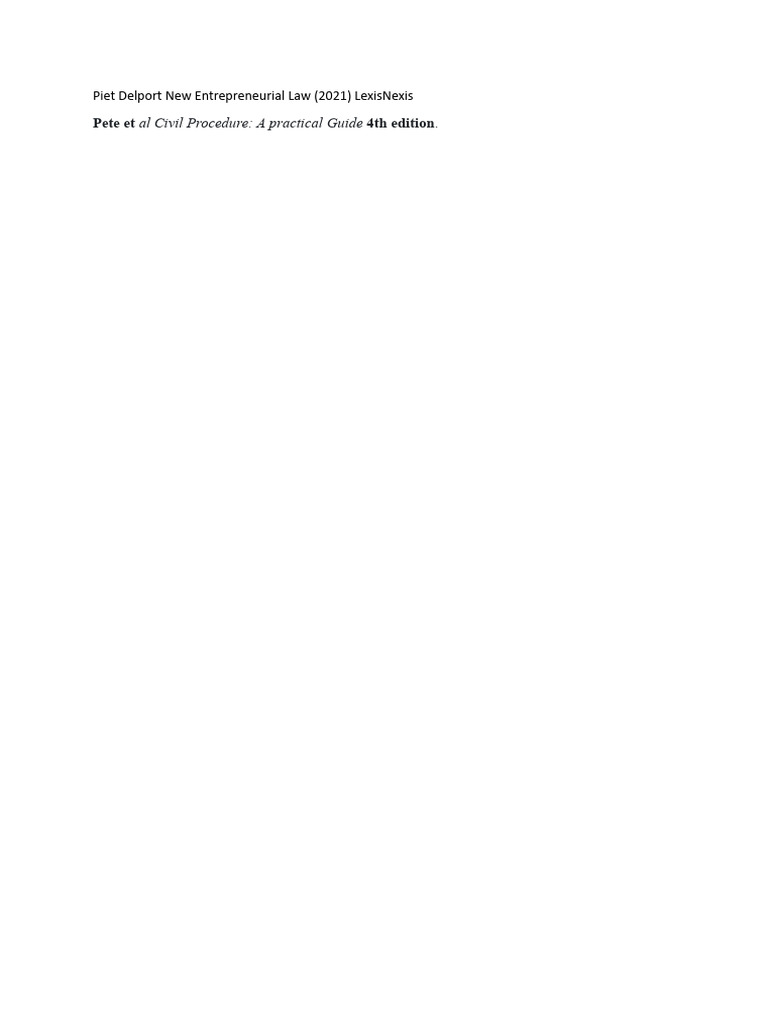 Pete Et Al Civil Procedure: A Practical Guide 4Th Edition.: Piet ...