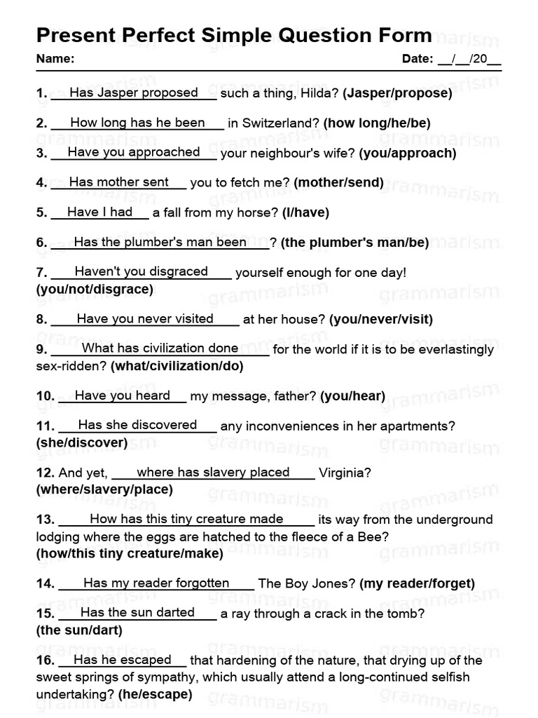 Grammarism Present Perfect Question Test 1 Solved 17685700 | PDF