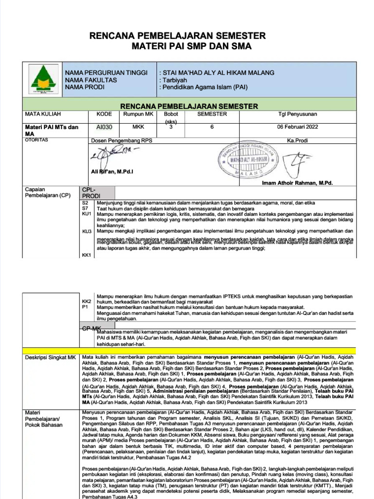 Kurikulum PAI Madrasah Tsanawiyah | PDF | Karier & Perkembangan | Seni