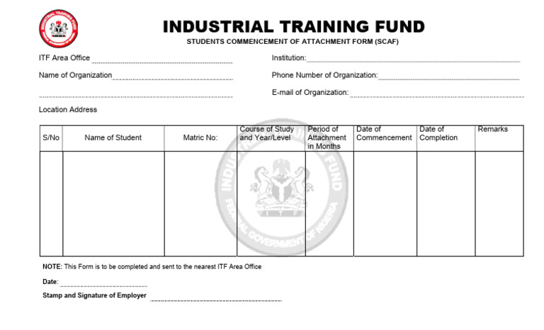Industrial Training Fund: Students Commencement of Attachment Form ...