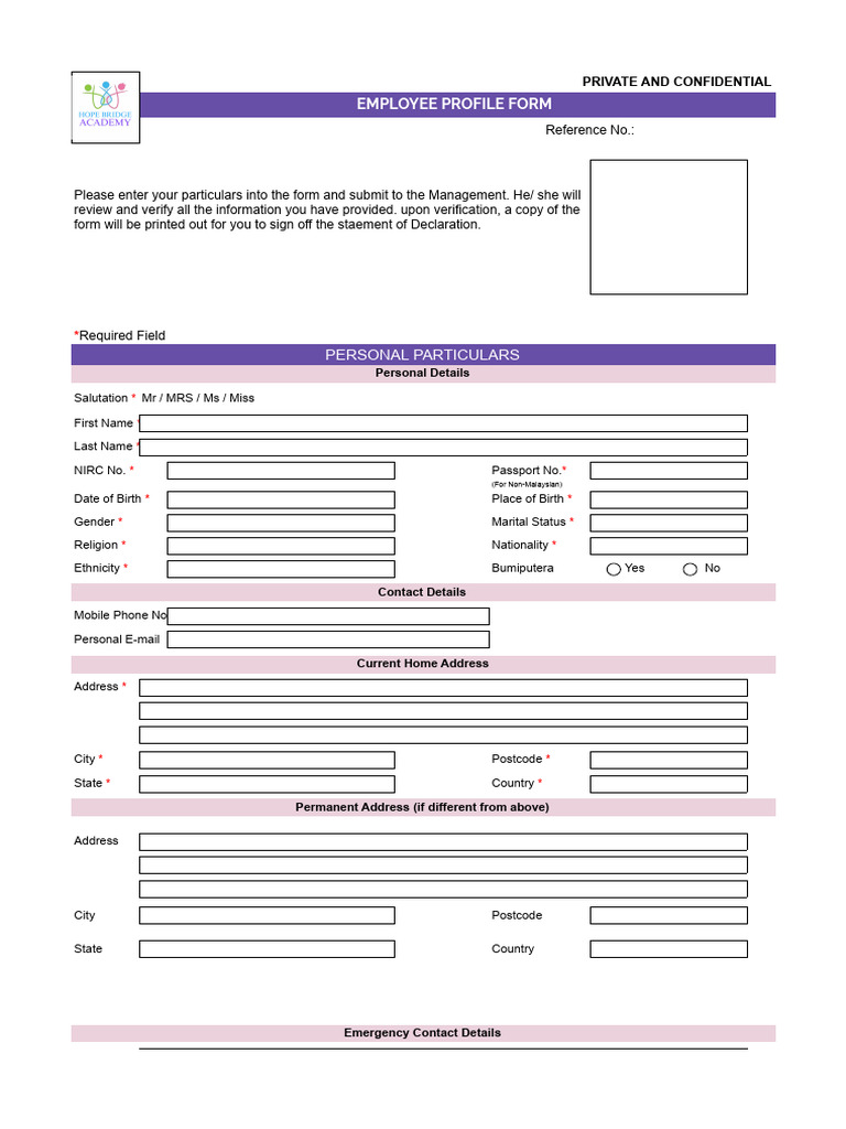Employee Profile Form Template | PDF | Employment