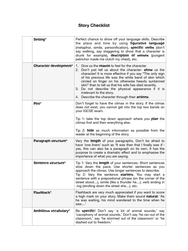 IGCSE Story Checklist | PDF | Ellipsis | Punctuation