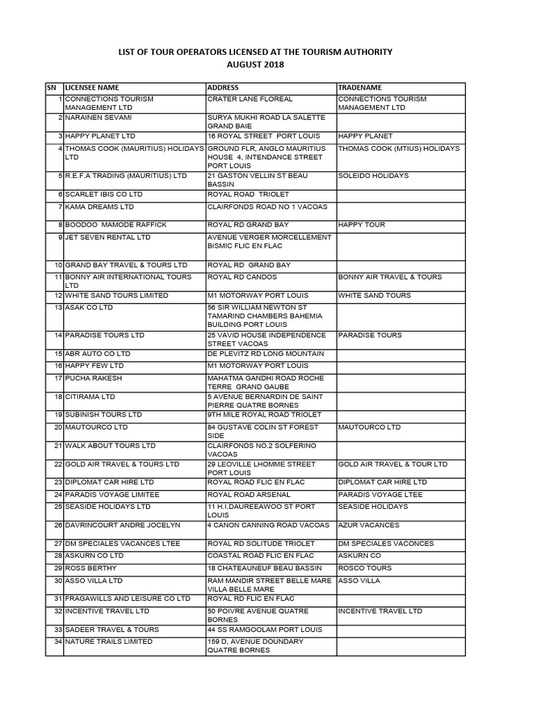 Dokumen - Tips - List of Tour Operators Mauritius Tou List of Tour ...