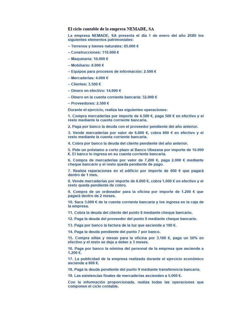Ciclo contable de NEMADE, SA | PDF | Bancos | Contabilidad