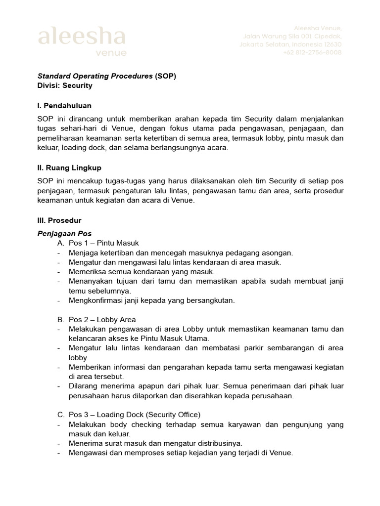 SOP Security | PDF | Bisnis