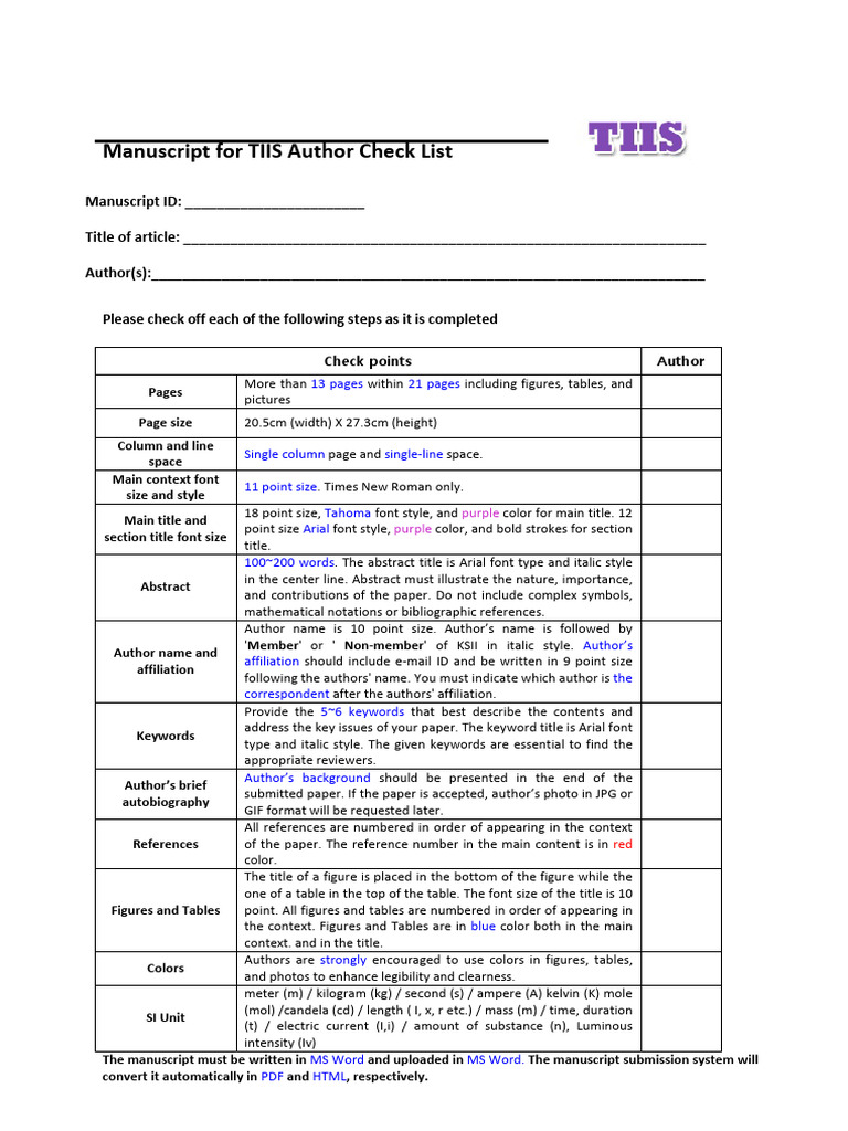 Journal Tiis Journal Author Check List KSII-TIIS | PDF | Mole (Unit ...