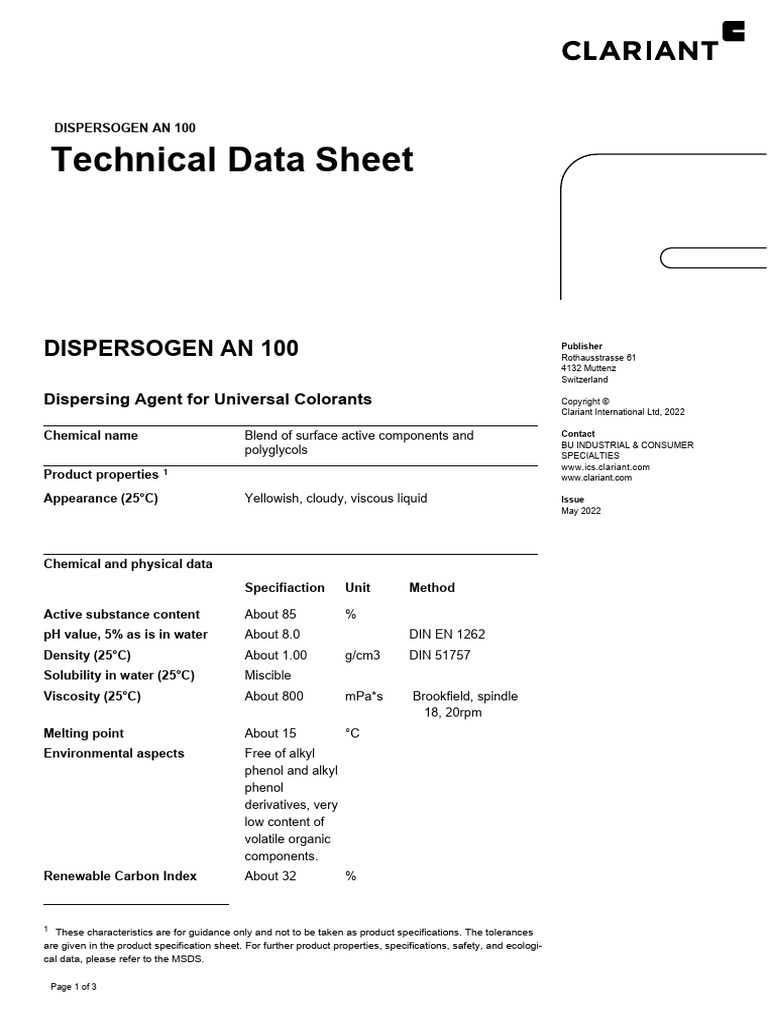 TDS Dispersogen AN 100 English | PDF | Shelf Life | Physical Chemistry