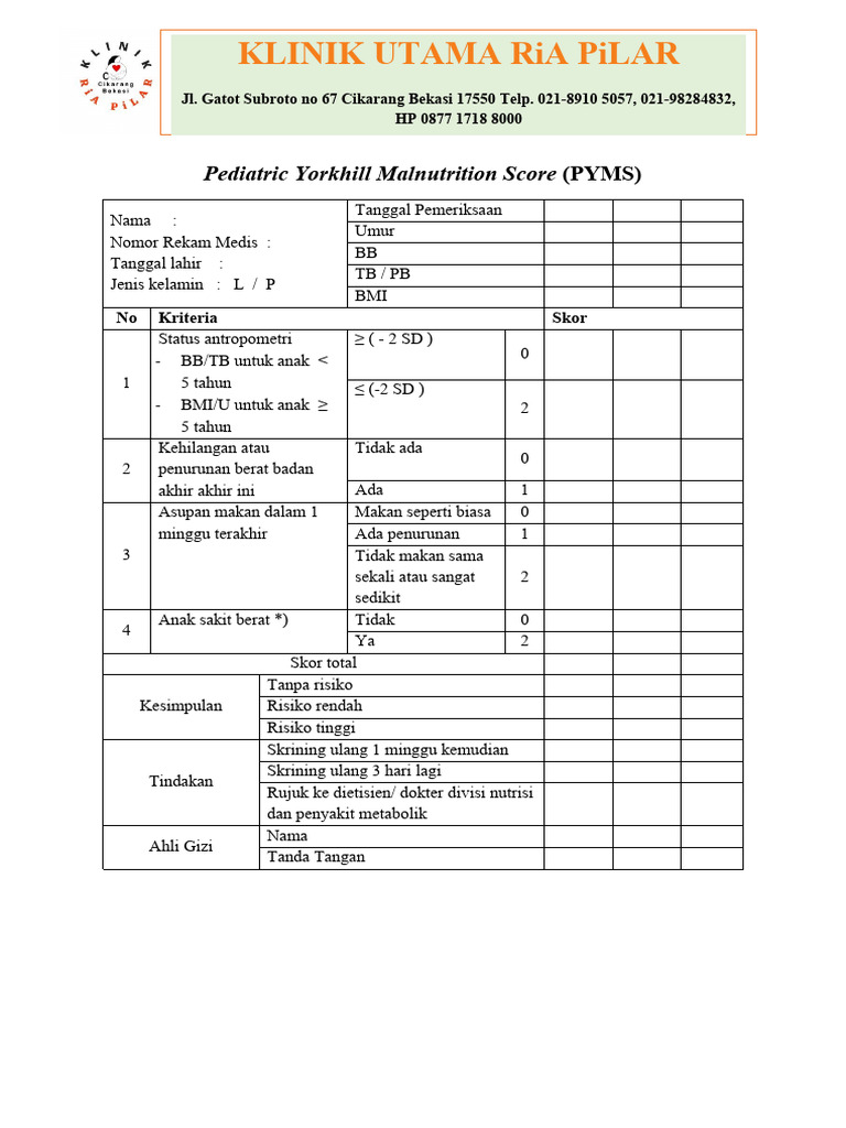 FORMULIR ASSESMENT AWAL ANAK (PYMS) | PDF