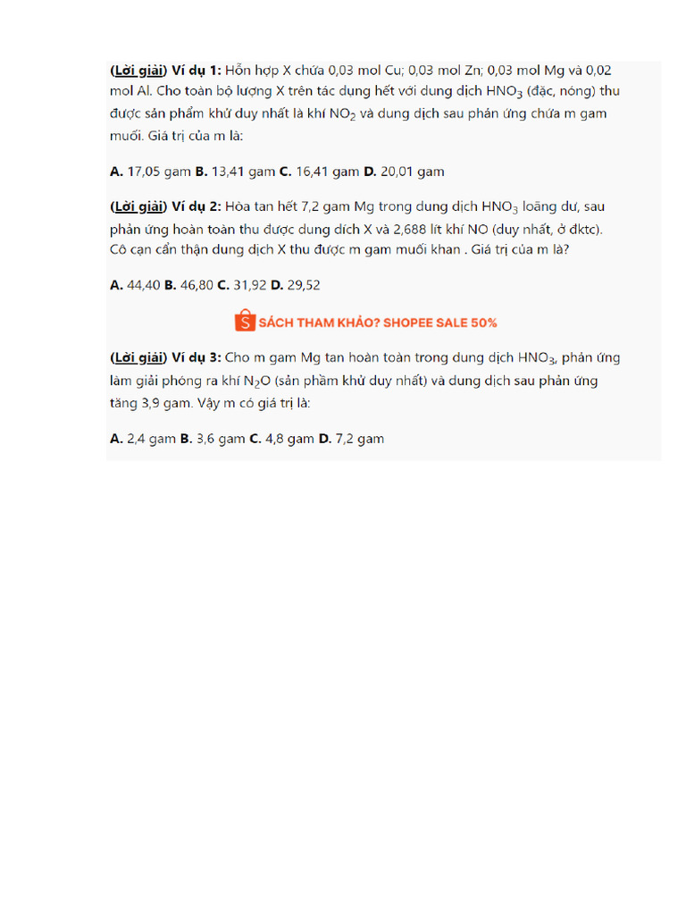 Chuyên đề KL tác dụng với HNO3 | PDF