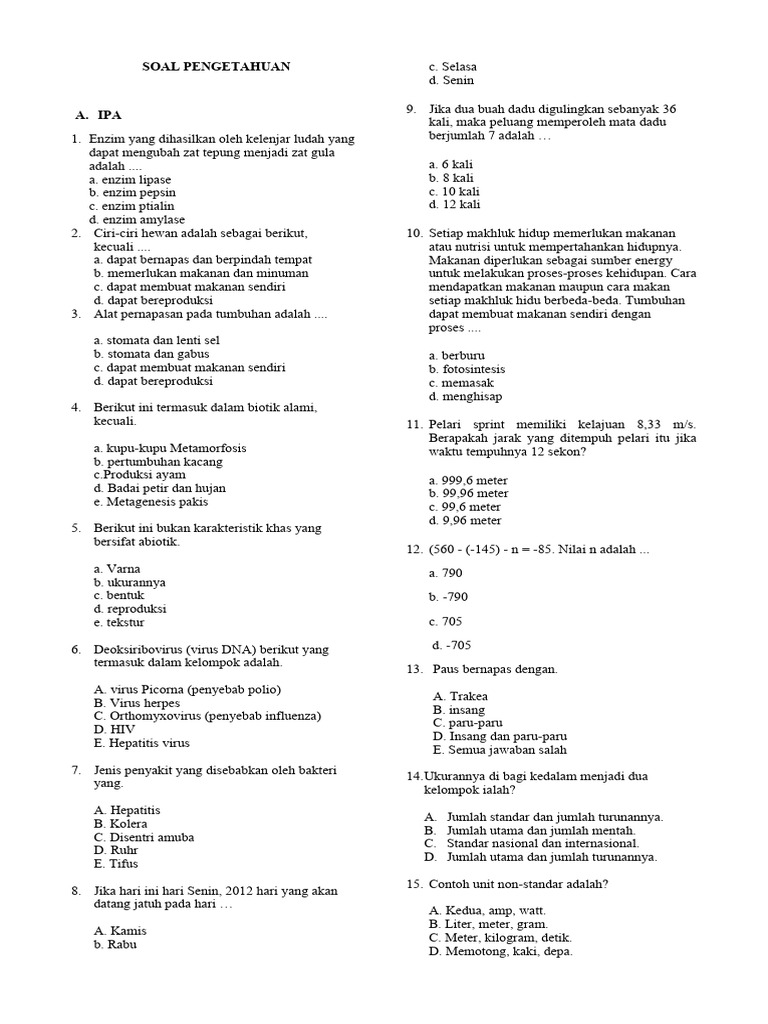Soal Pengetahuan PPDB 2223 | PDF