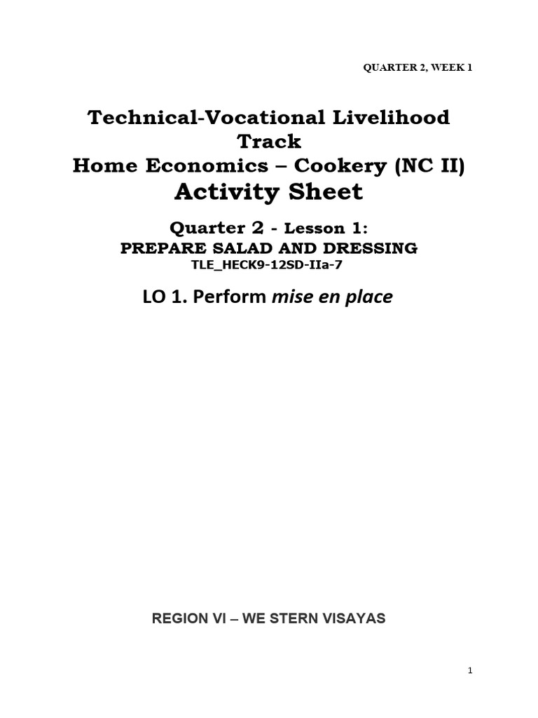 QUARTER 2 (LAS) Cookery 11 | PDF | Salad | Meal