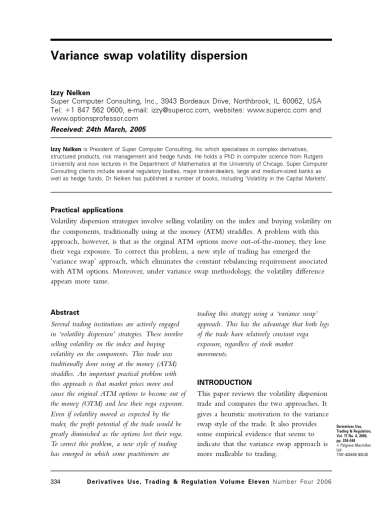Variance Swap Volatility Dispersion | PDF | Option (Finance) | Greeks ...