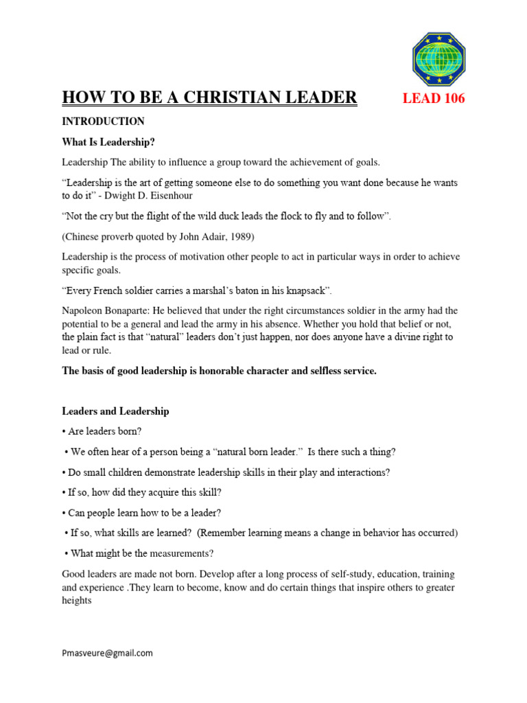 LEAD 106 How To Be A Christian Leader-Handout | PDF | Leadership | Shepherd