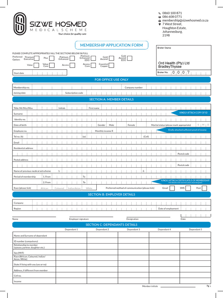 Sizwe Hosmed Membership Application Form | PDF | Banks | Heart