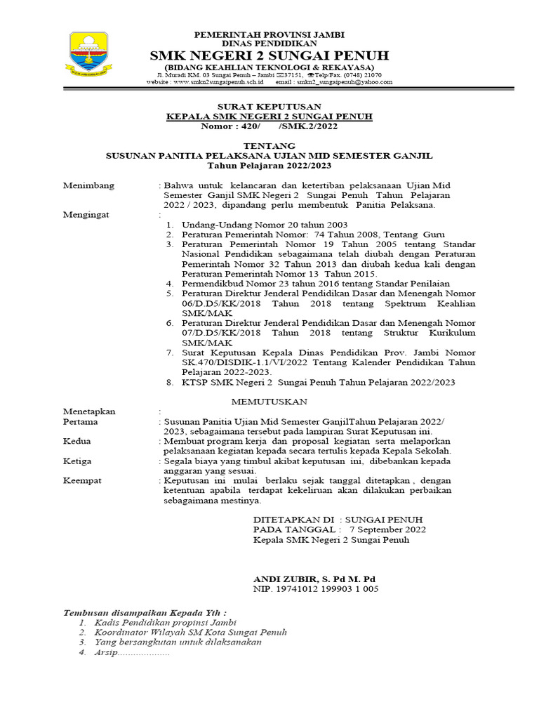 SK Panitia Ujian Mid Sem Ganjil 2022 | PDF