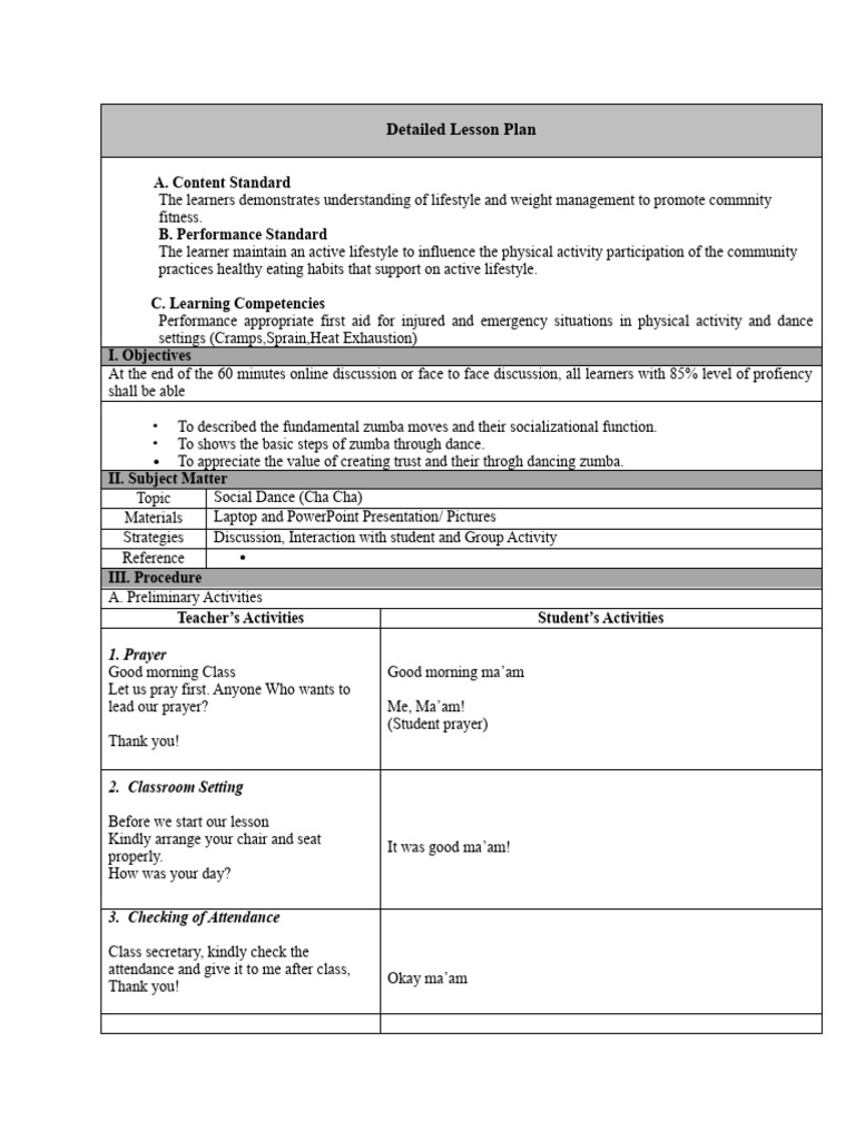 Lesson-Plan Social Dance-Nablo, Shenkie D. | PDF | Self-Improvement | Lifestyle