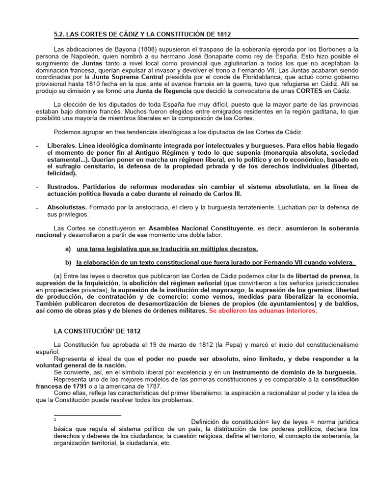 Cortes de Cádiz y Constitución de 1812 | PDF | Cortes Generales ...