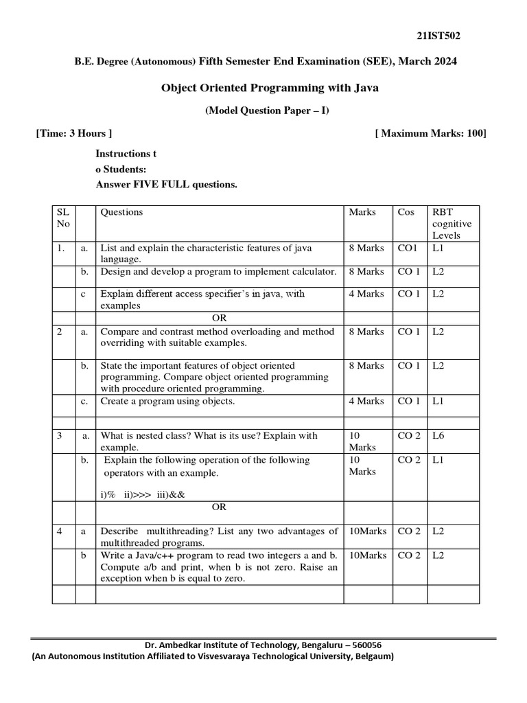21IST502 - OOC With Java MQP | PDF | Inheritance (Object Oriented Programming) | Method ...