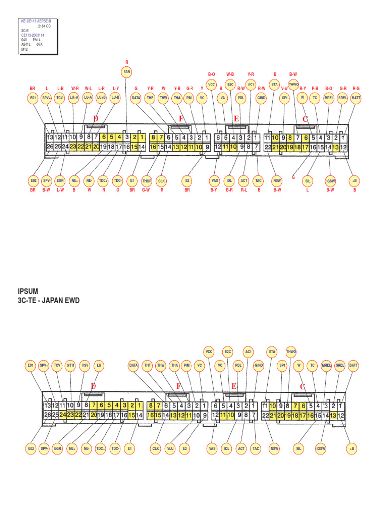 Ecu Pinout Toyota 3c | PDF