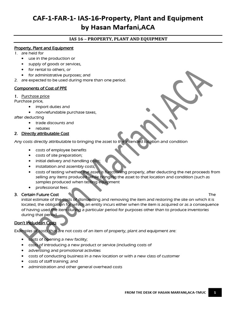 Ias 16-Ppe Autumn 2022 by Hasan Marfani, ACA | PDF | Depreciation | Book Value