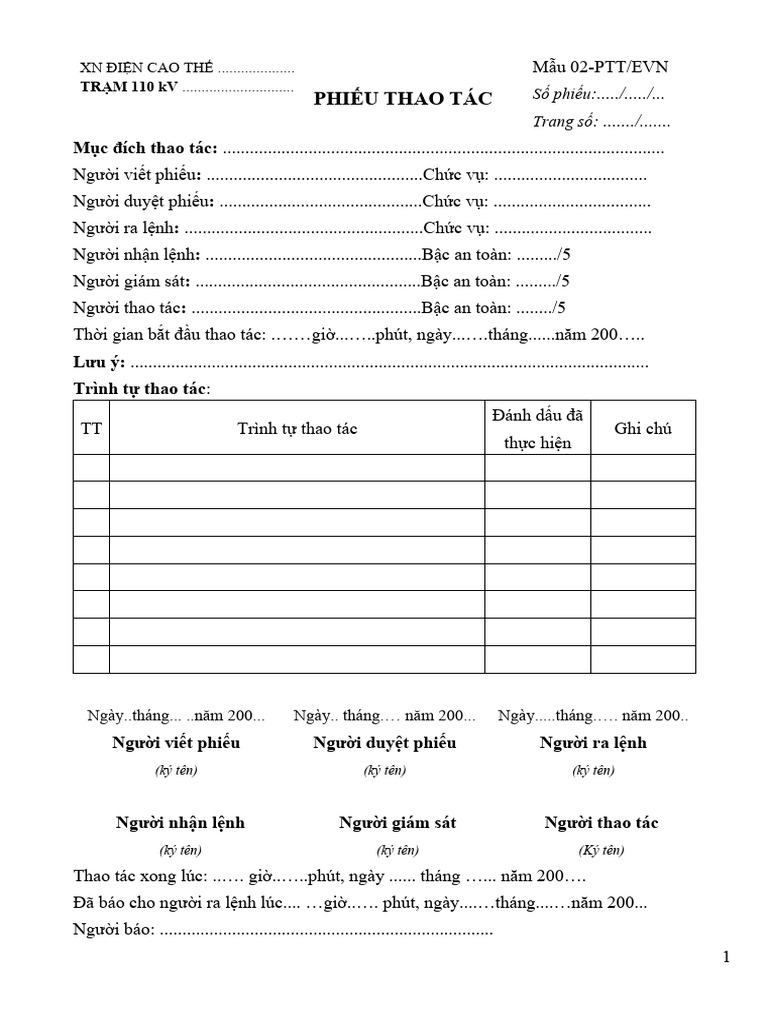 Phieu Thao Tac | PDF